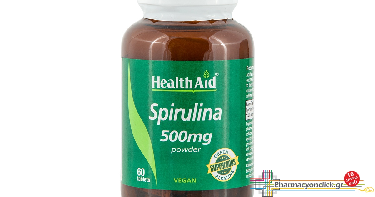 Health Aid Spirulina Συμπλήρωμα Διατροφής Σπιρουλίνα, 500mg 60 ...